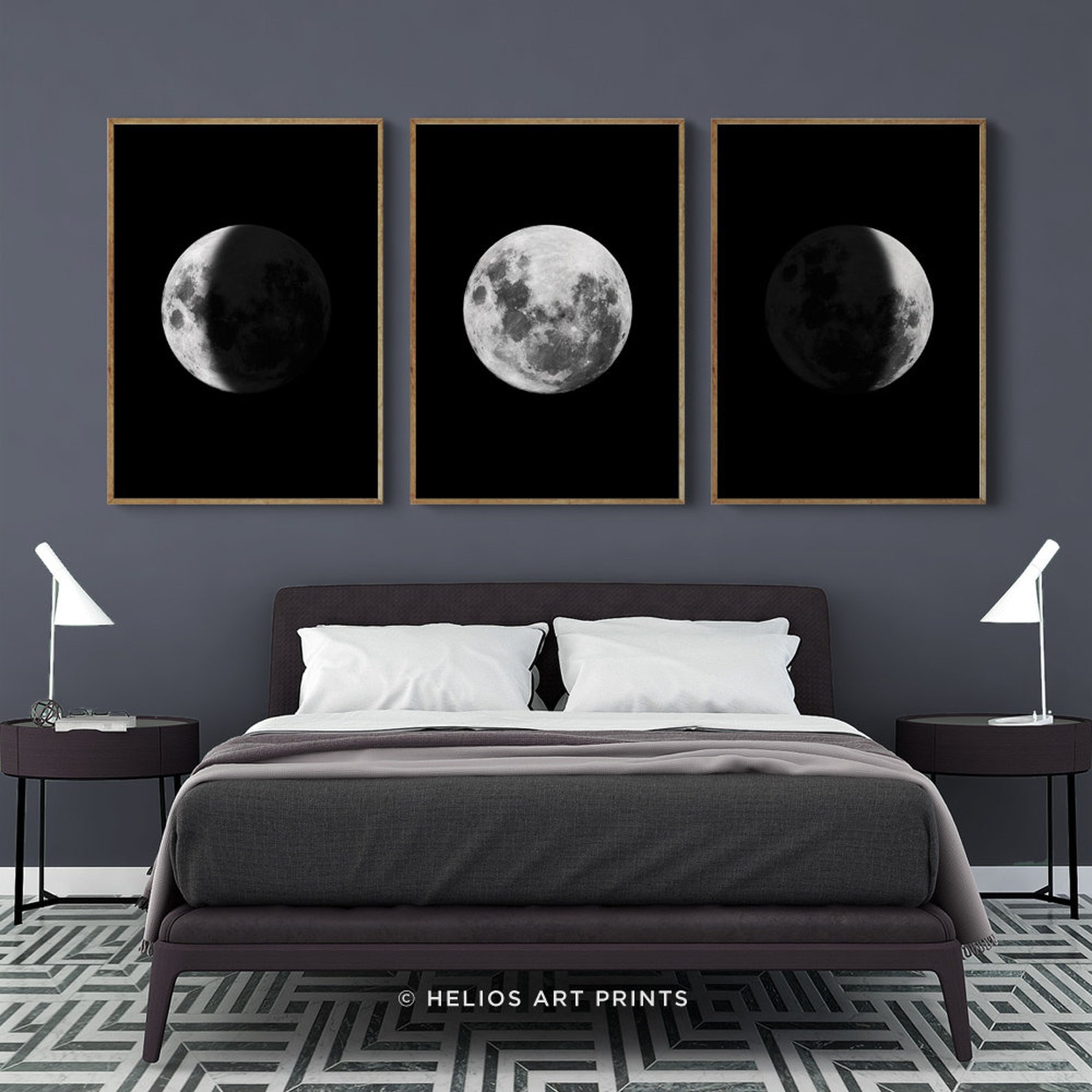 Set of Three Moon Phase Art Prints Set of 3 Lunar Phases Wall | Etsy
