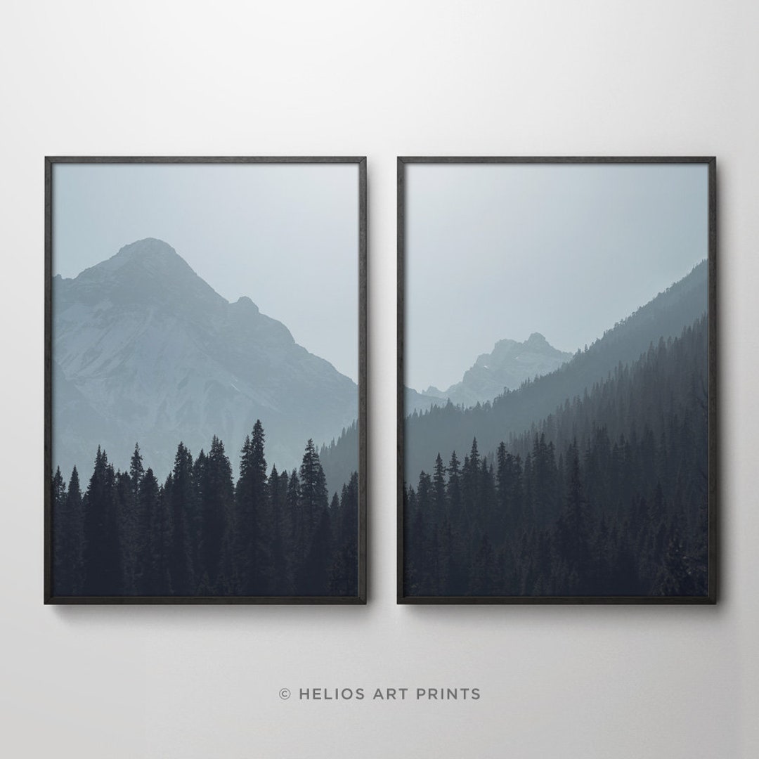 Set of Two Alpine Landscape Modern Art Prints. Set of 2 Grey, White and ...