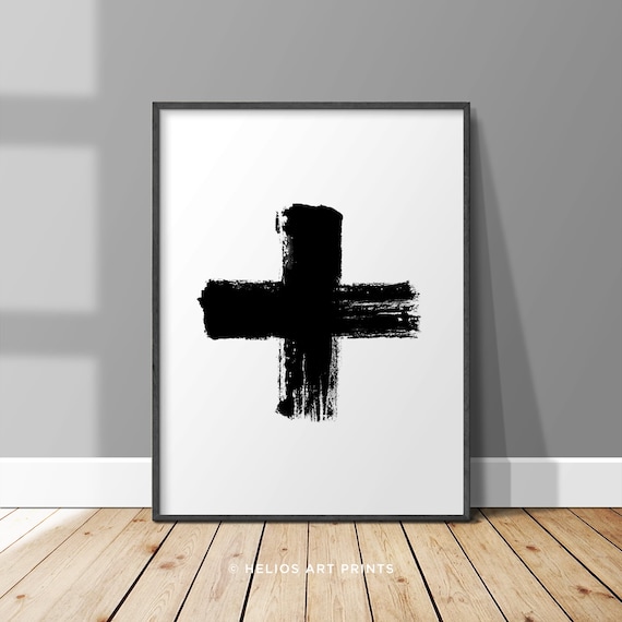 Add Addition Symbol Minimalist Brushstroke Print. Black | Etsy