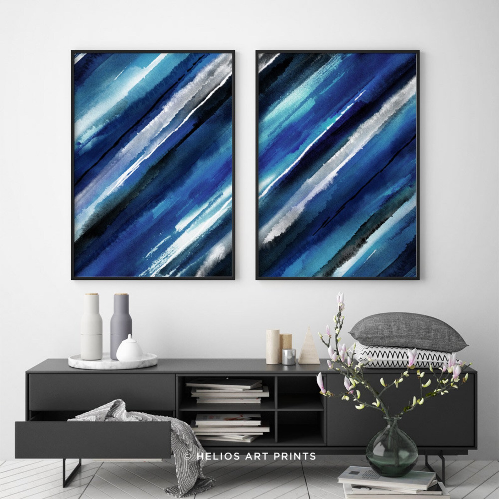 Set of 2 Abstract Modern Linear Watercolour Art Prints in - Etsy