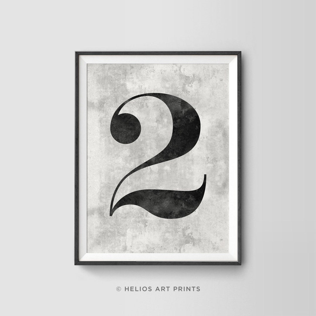 Elegant Number Two Print. Distressed 2 Classic Typeface Number ...