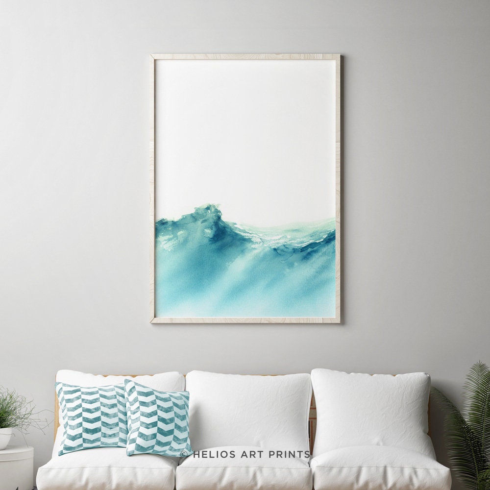 Tropical Turquoise Ocean Watercolor Art Print. Teal Blue Minimalist ...
