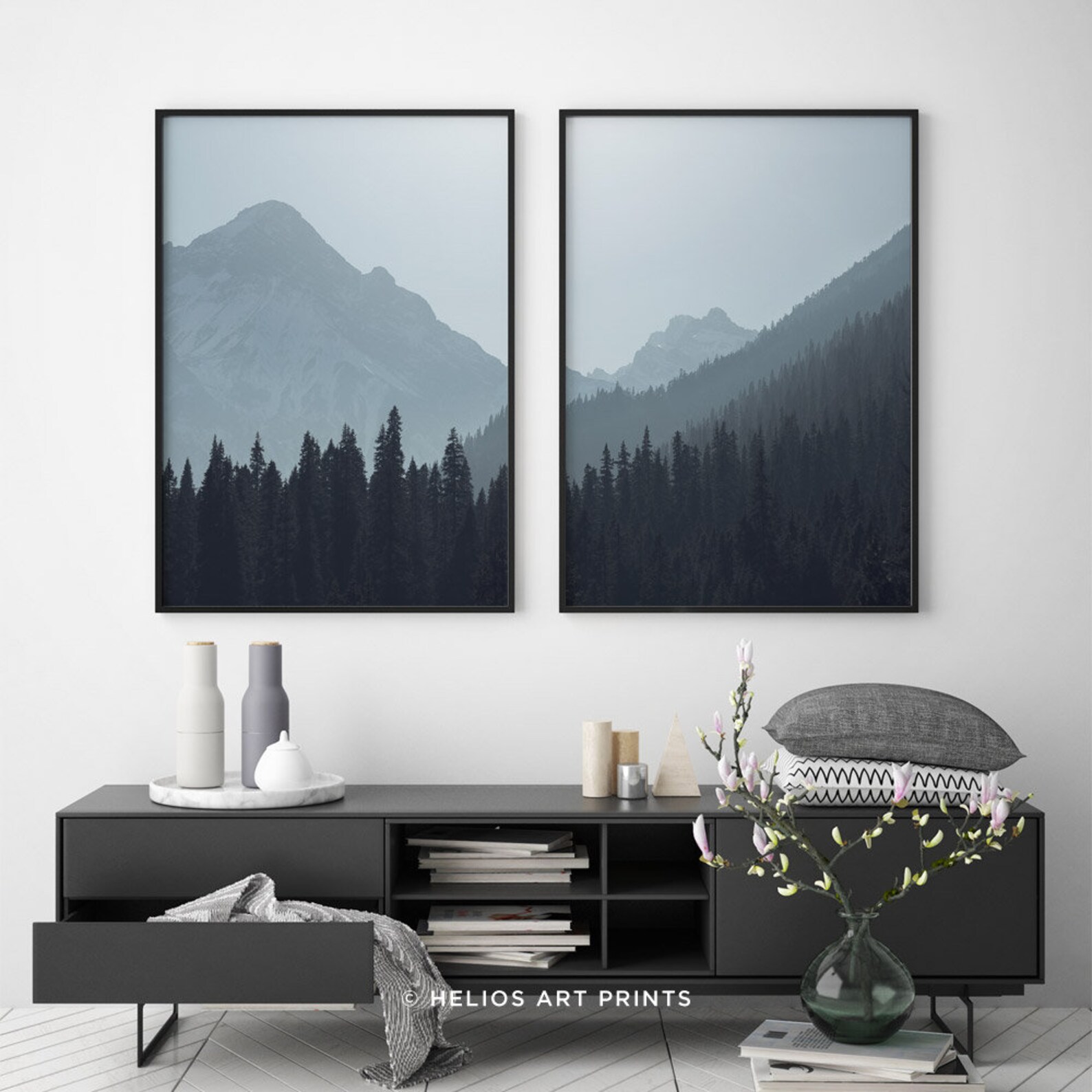 Set of Two Alpine Landscape Modern Art Prints. Set of 2 Grey, White and ...