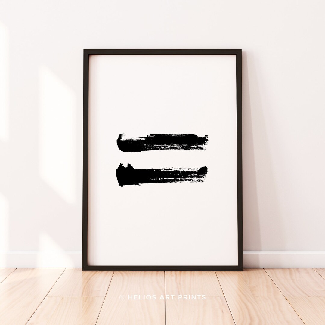 Equal Sign Minimalist Brushstroke Art Print. Modern Art Black Brush ...