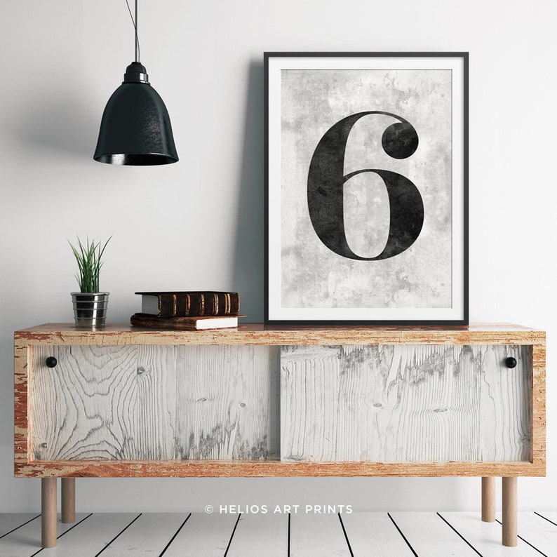 Elegant Number Six Print. Distressed 6 Classic Typeface | Etsy