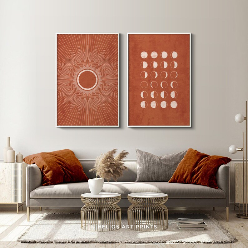 Sun and Moon Phases Abstract Mid Century Art Prints Set of 2 - Etsy UK