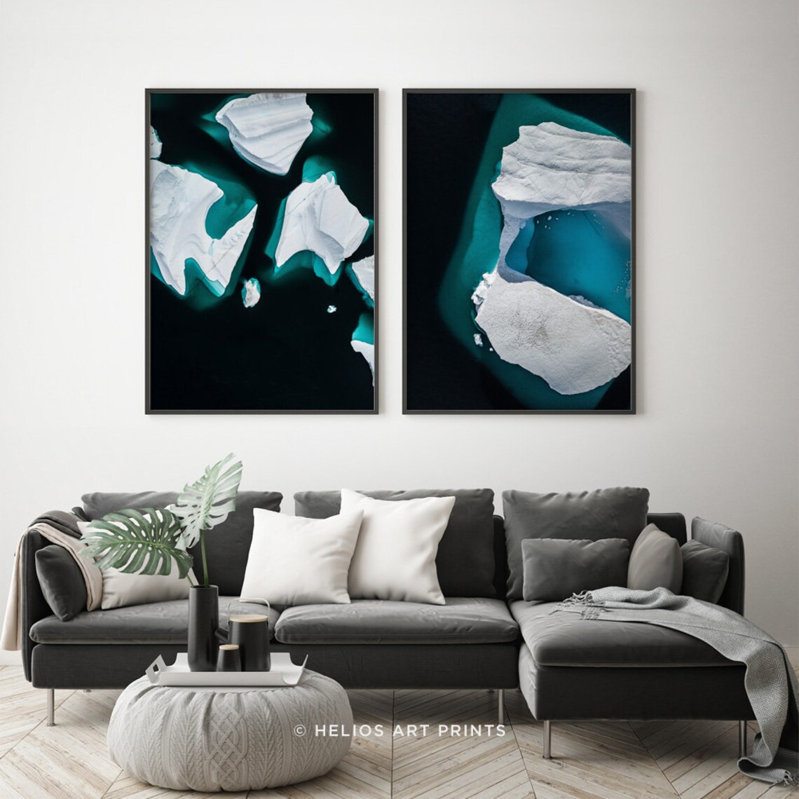 Set of Two Aerial Arctic Iceberg Modern Art Prints. Teal, Turquoise ...