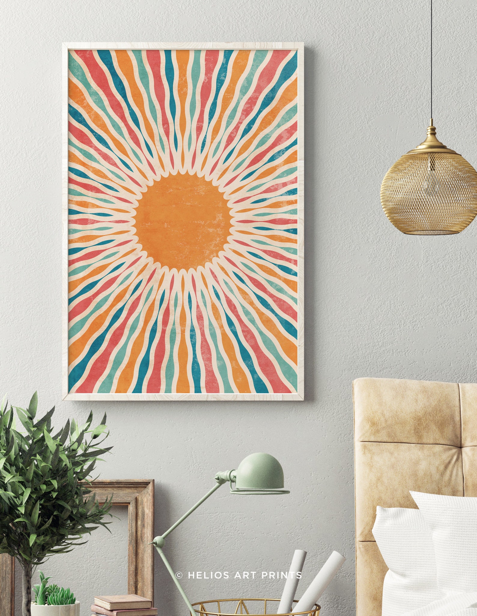 Abstract Retro Sun Print, Mid Century Sunburst, Retro Modern Art ...
