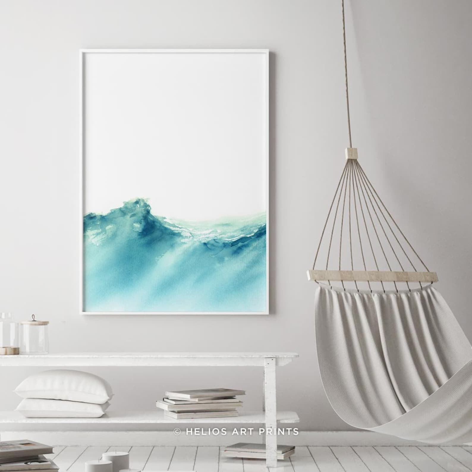 Tropical Turquoise Ocean Watercolor Art Print. Teal Blue Minimalist ...