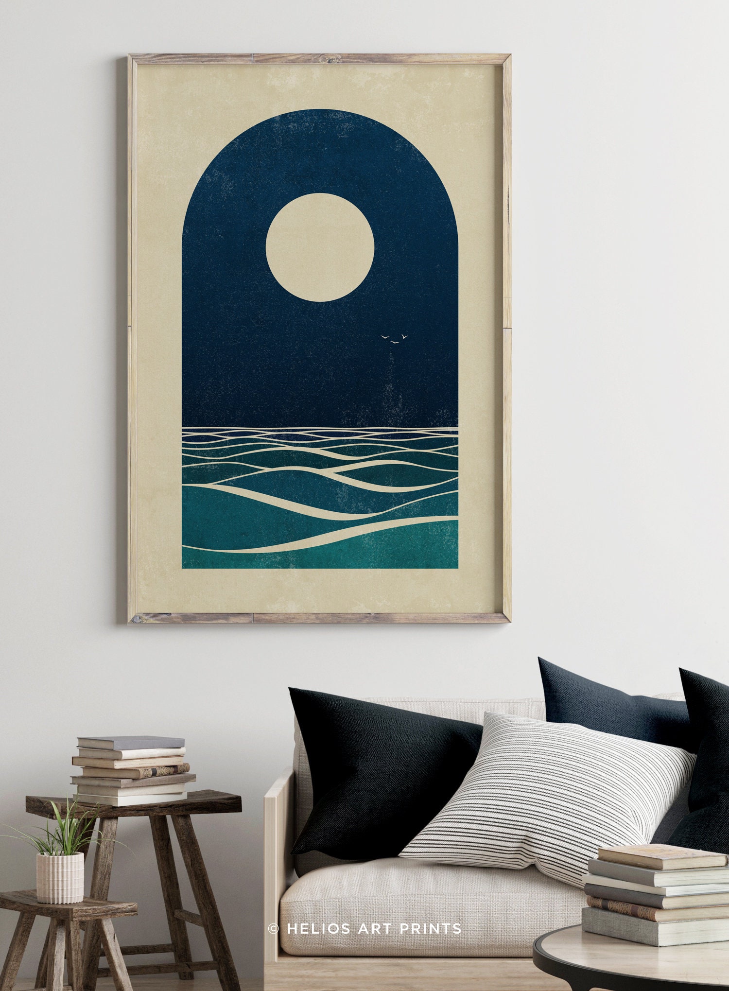Full Moon Boho Ocean Printable Abstract Midcentury Wall Art - Etsy