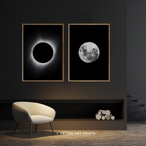 Set of Two Celestial Photography Art Prints, Set of 2 Full Moon Solar ...