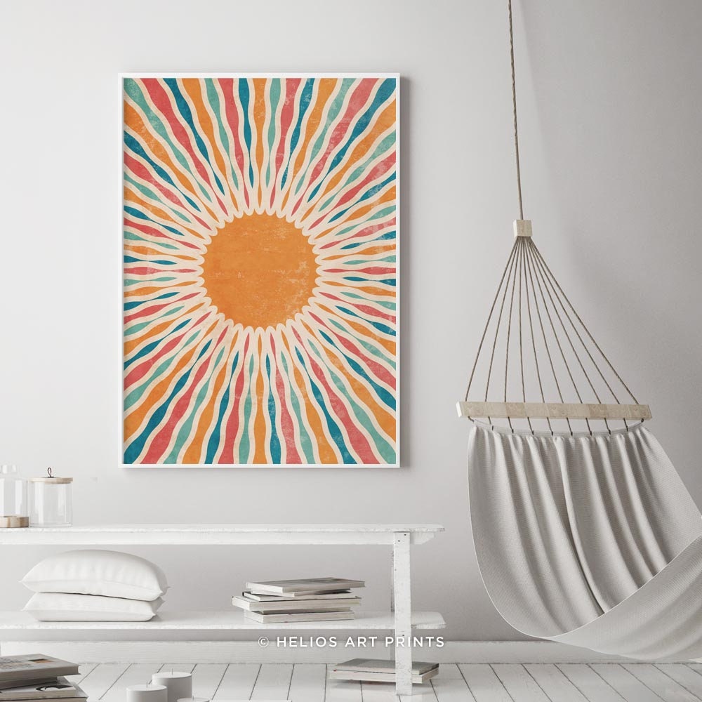 Abstract Retro Sun Print Mid Century Sunburst Retro Modern | Etsy
