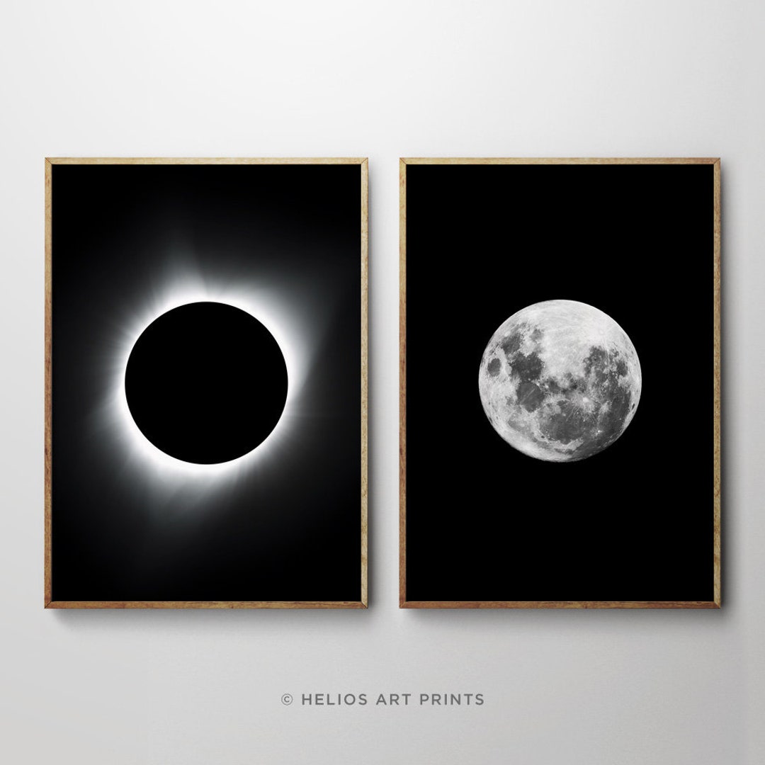 Set of Two Celestial Photography Art Prints, Set of 2 Full Moon Solar ...