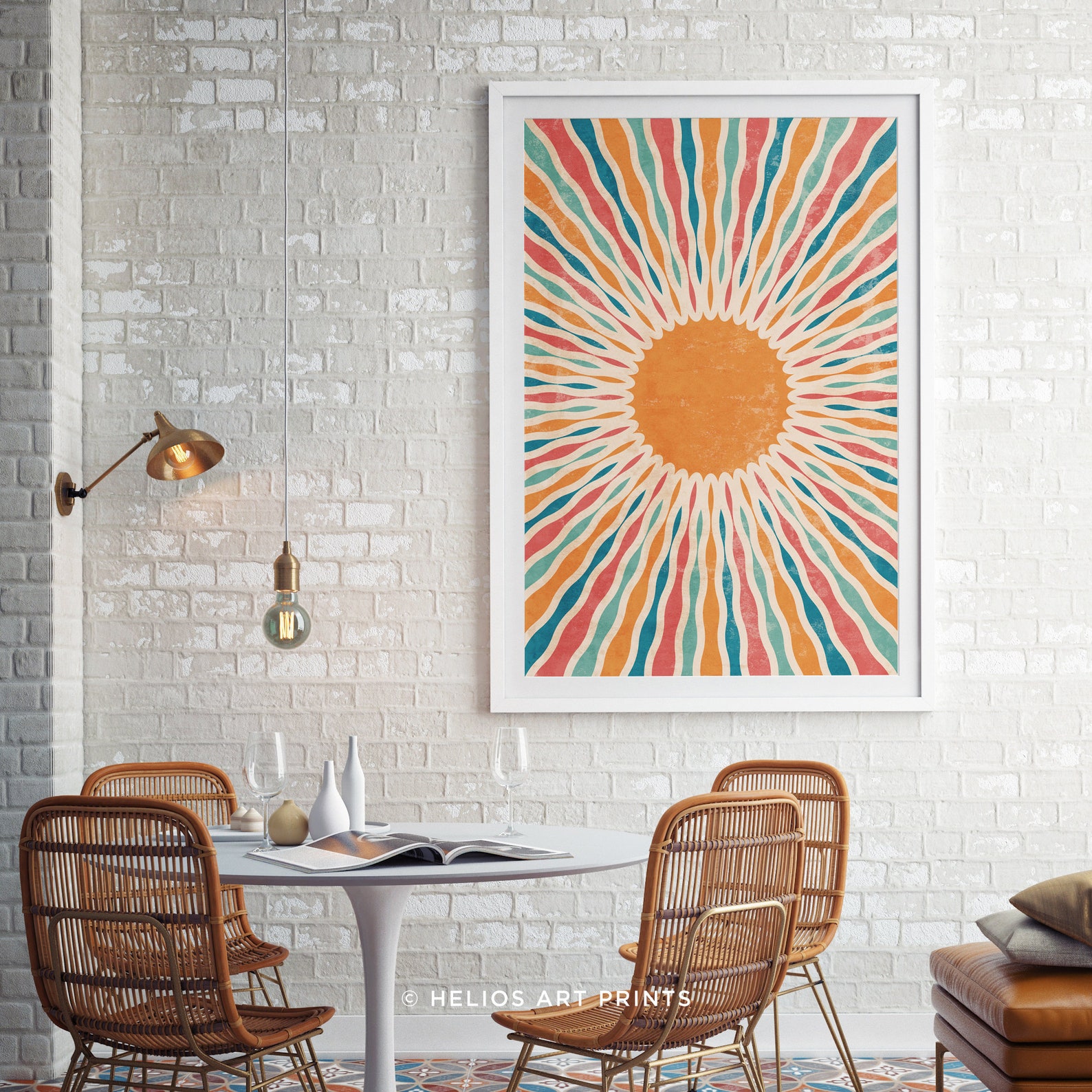 Abstract Retro Sun Print Mid Century Sunburst Retro Modern | Etsy