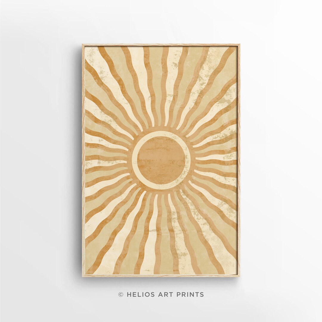 Abstract Sunburst Print, Ivory Cream Beige Mid Century Modern Art Sun ...