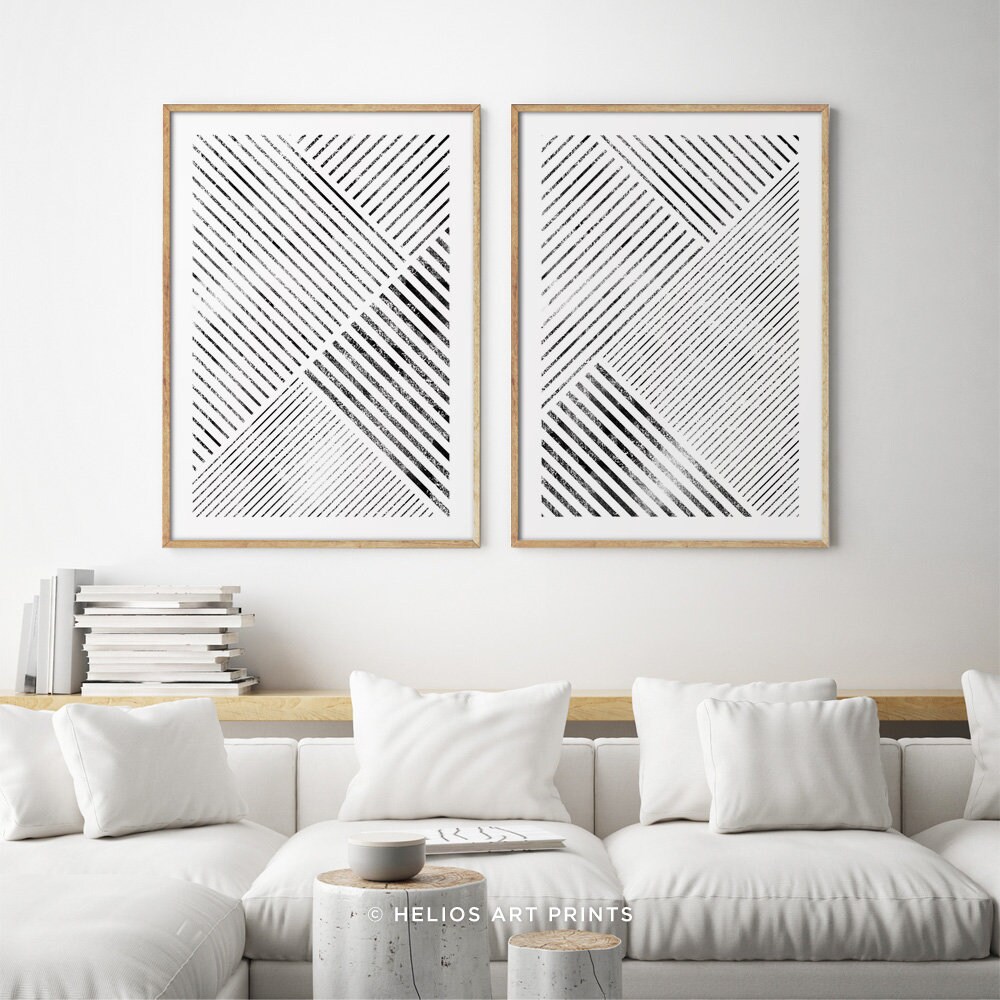 Set of 2 Abstract Geometric Art Prints Two Piece Black and - Etsy