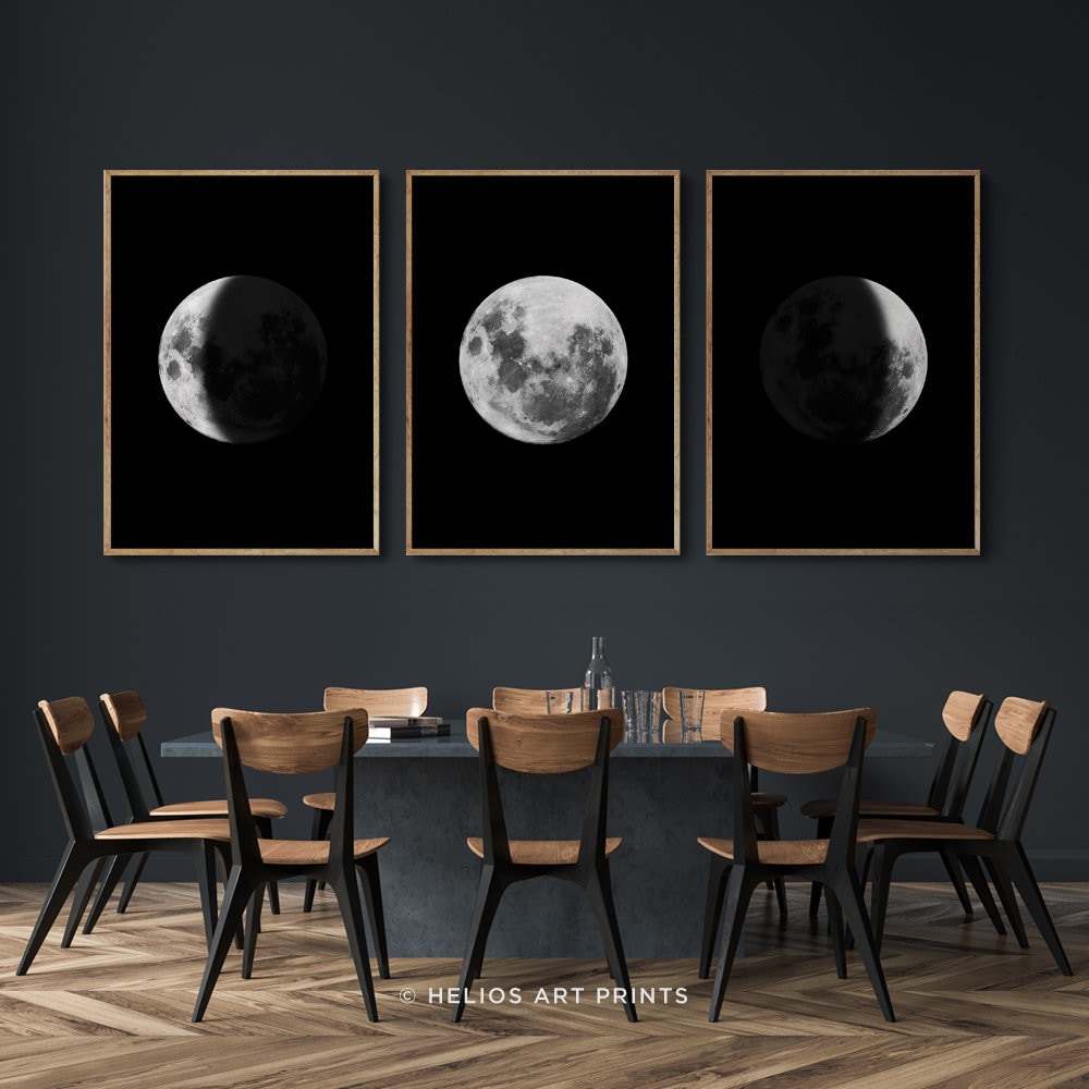 Set of Three Moon Phase Art Prints Set of 3 Lunar Phases Wall | Etsy