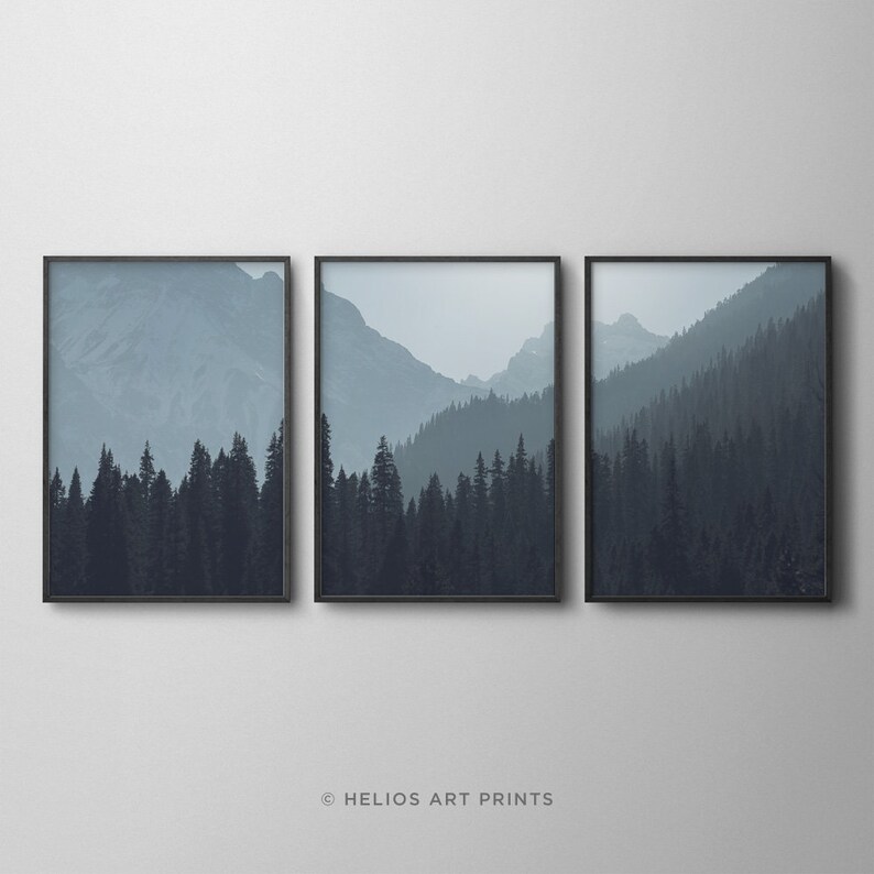 Set of Three Pine Forest Mountain Landscape Modern Art Prints. - Etsy