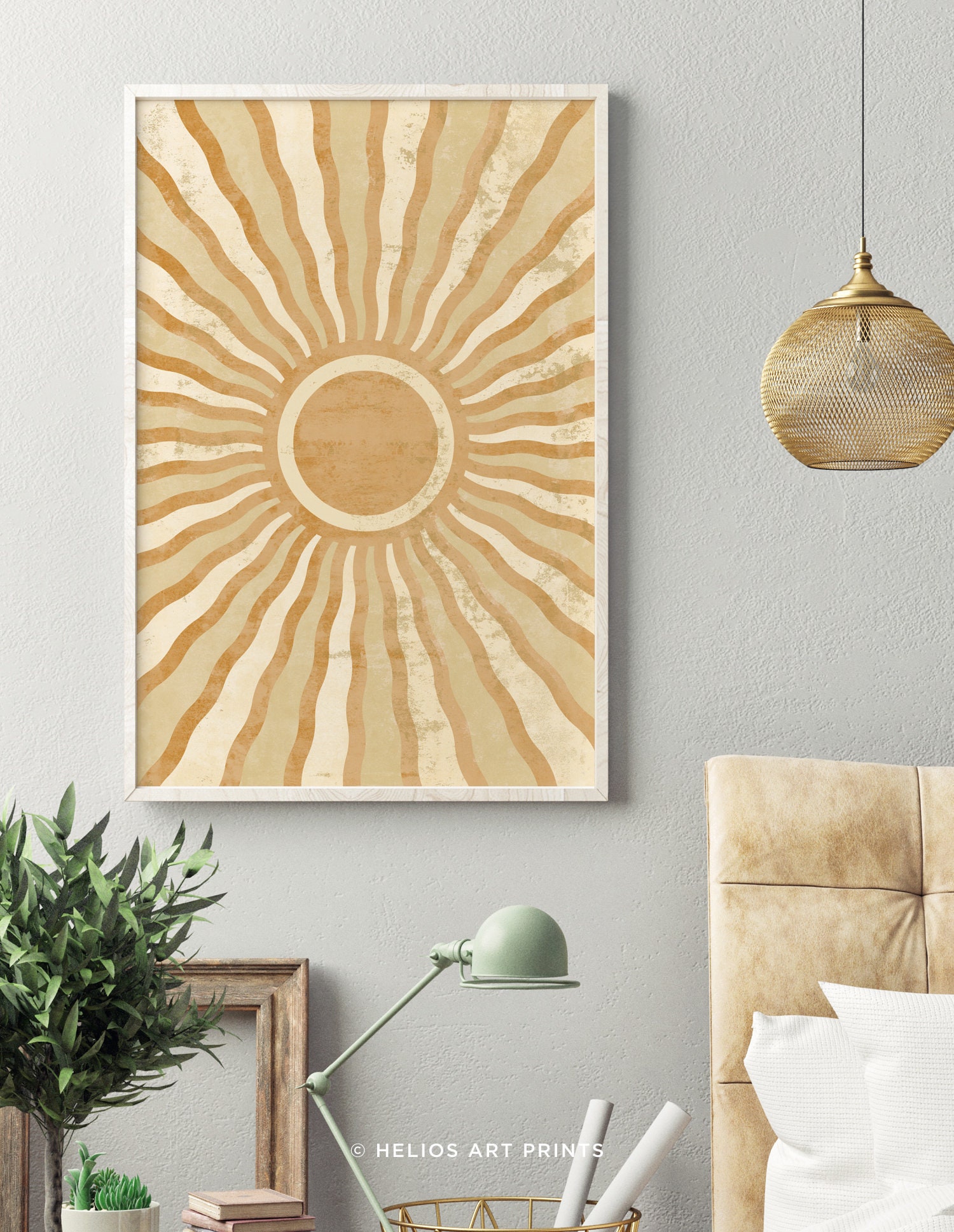 Abstract Sunburst Print Ivory Cream Beige Mid Century Modern | Etsy