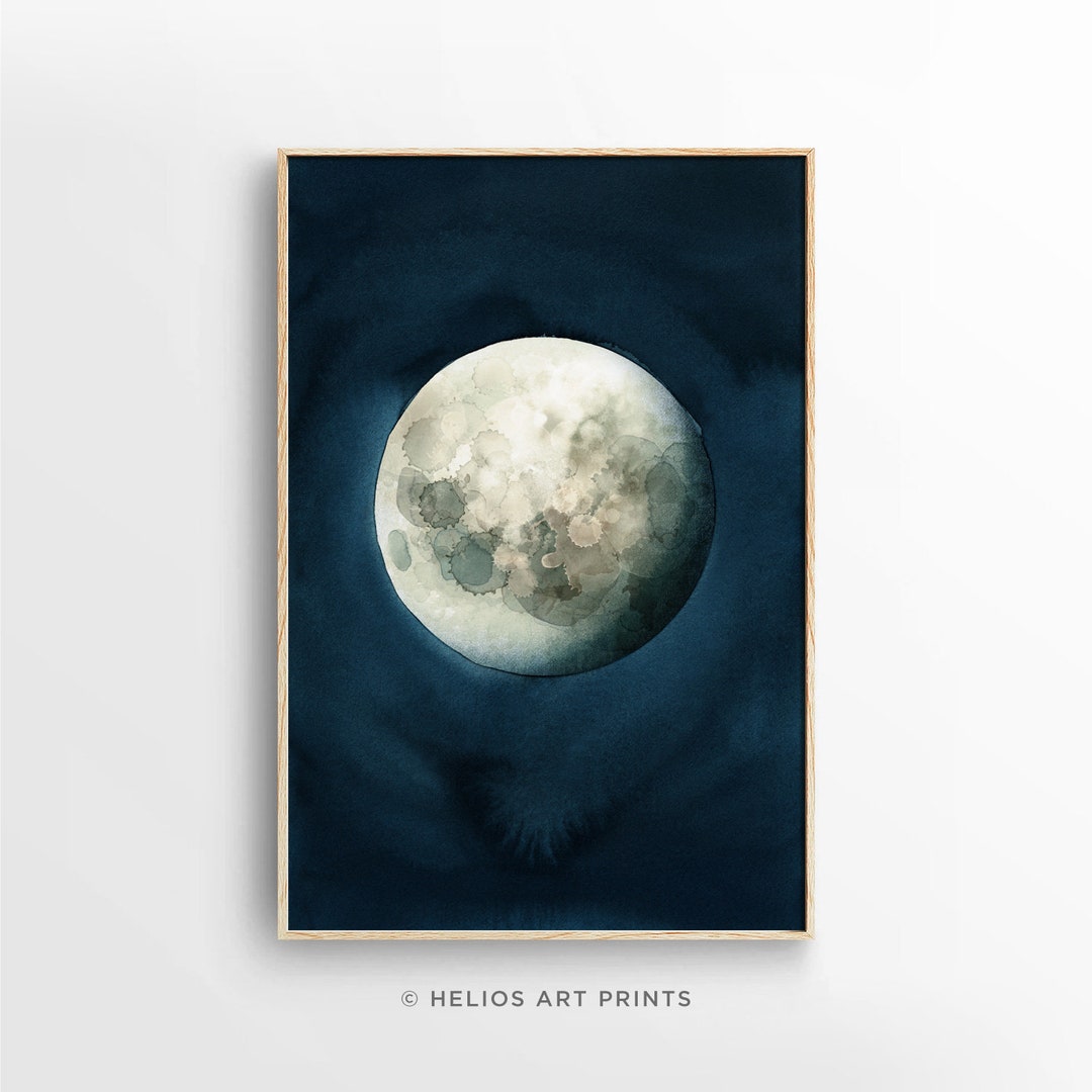 Full Moon Poster Art, Blue Moon Printable, Celestial Boho Wall Art ...