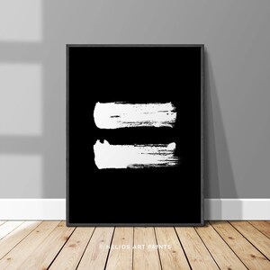 Equal - Equality Symbol Minimalist Brushstroke Print. Modern White ...