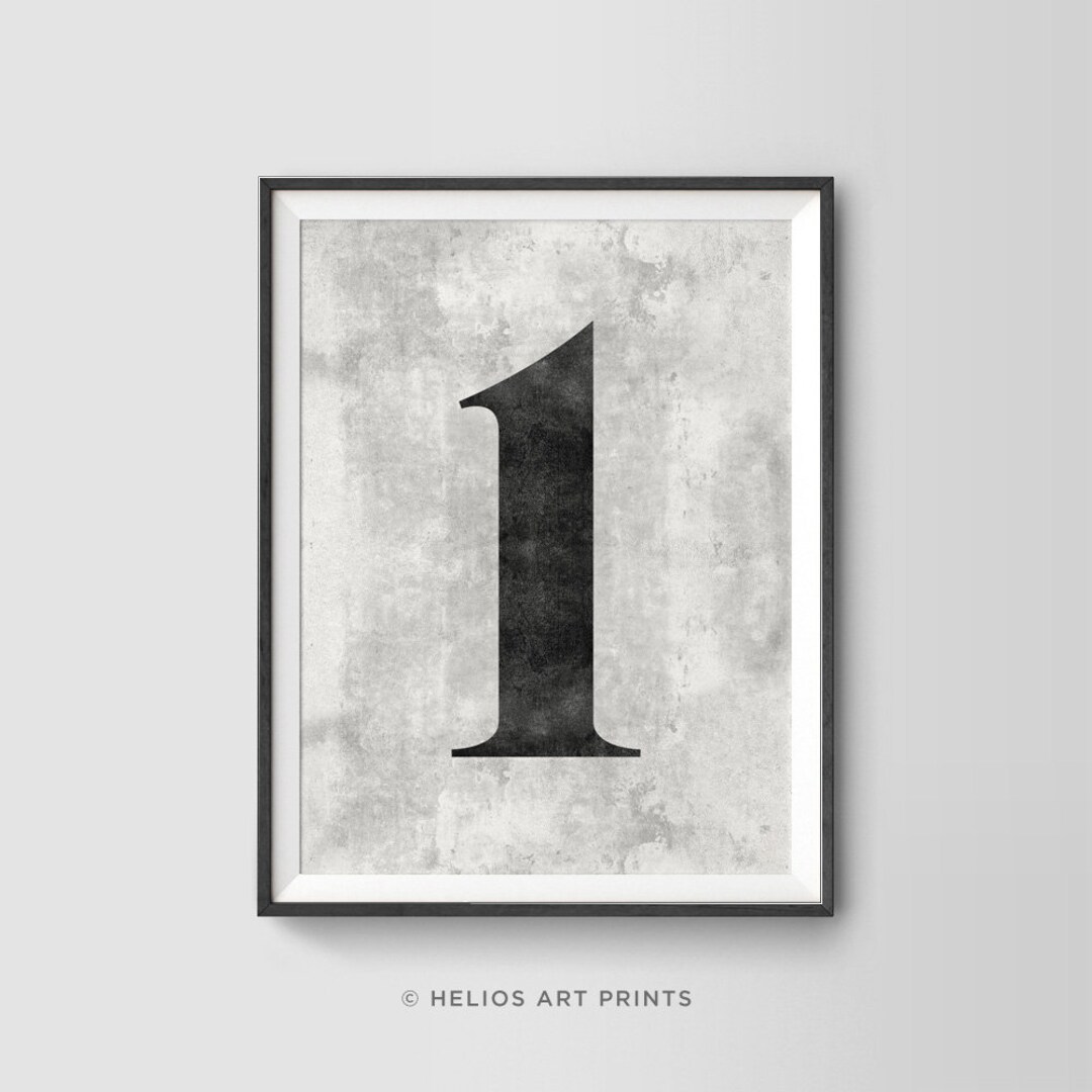 Elegant Number One Print. Distressed One Classic Typeface Number ...