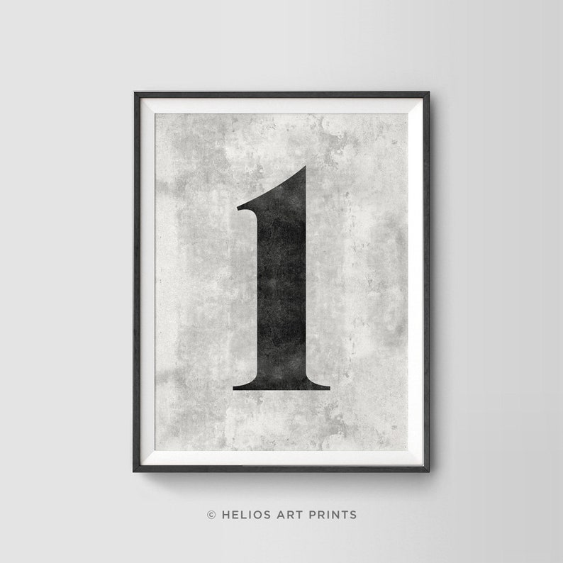 Elegant Number One Print. Distressed One Classic Typeface - Etsy