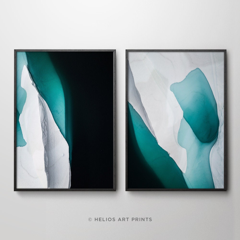 Set of Two Aerial Iceberg Modern Art Prints. Set of 2 Turquoise, White ...