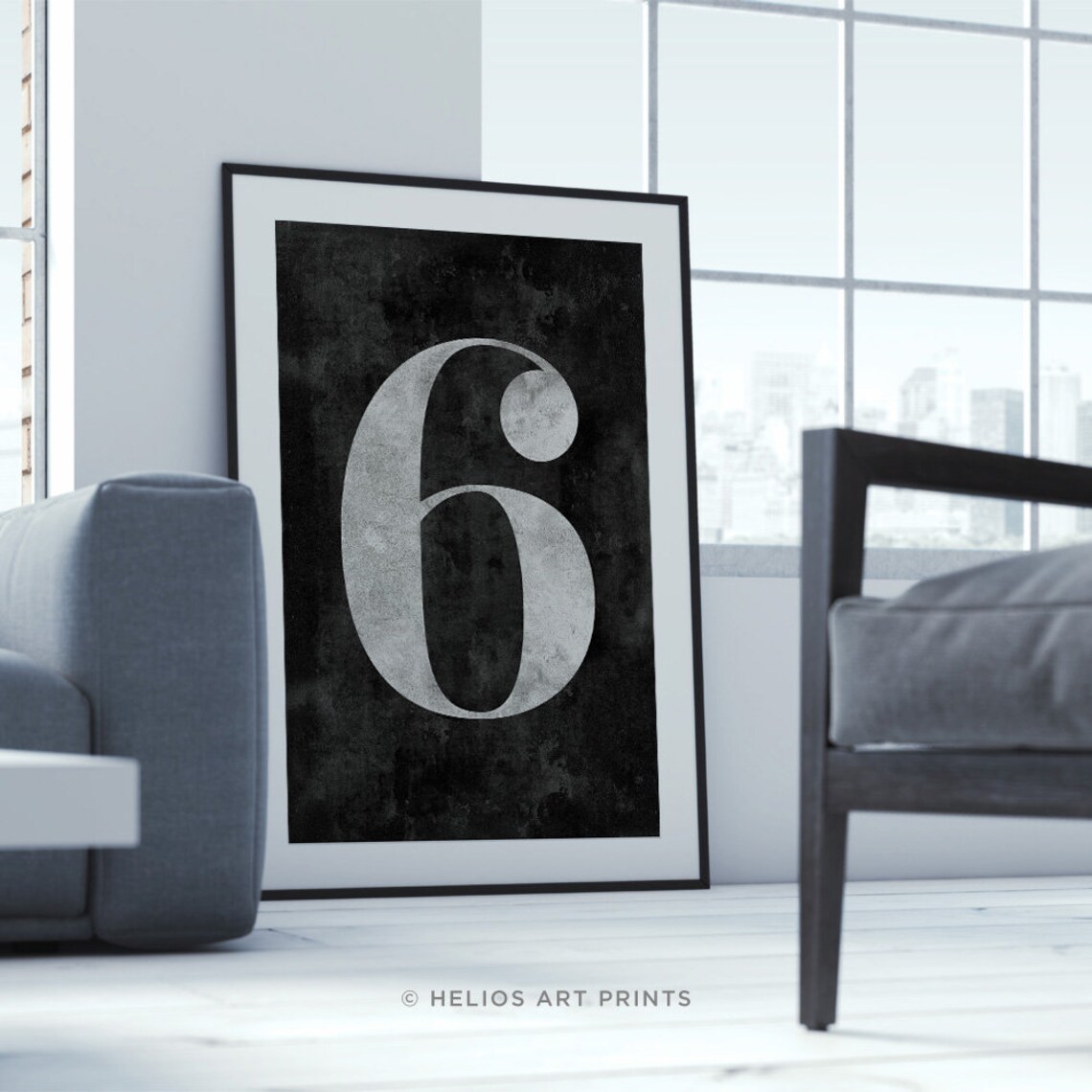Distressed 6 Classic Typeface Numeral Character Scandinavian Wall Art ...