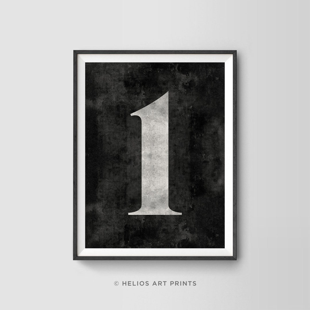 Elegant Number One Print. Distressed One Classic Typeface Number ...
