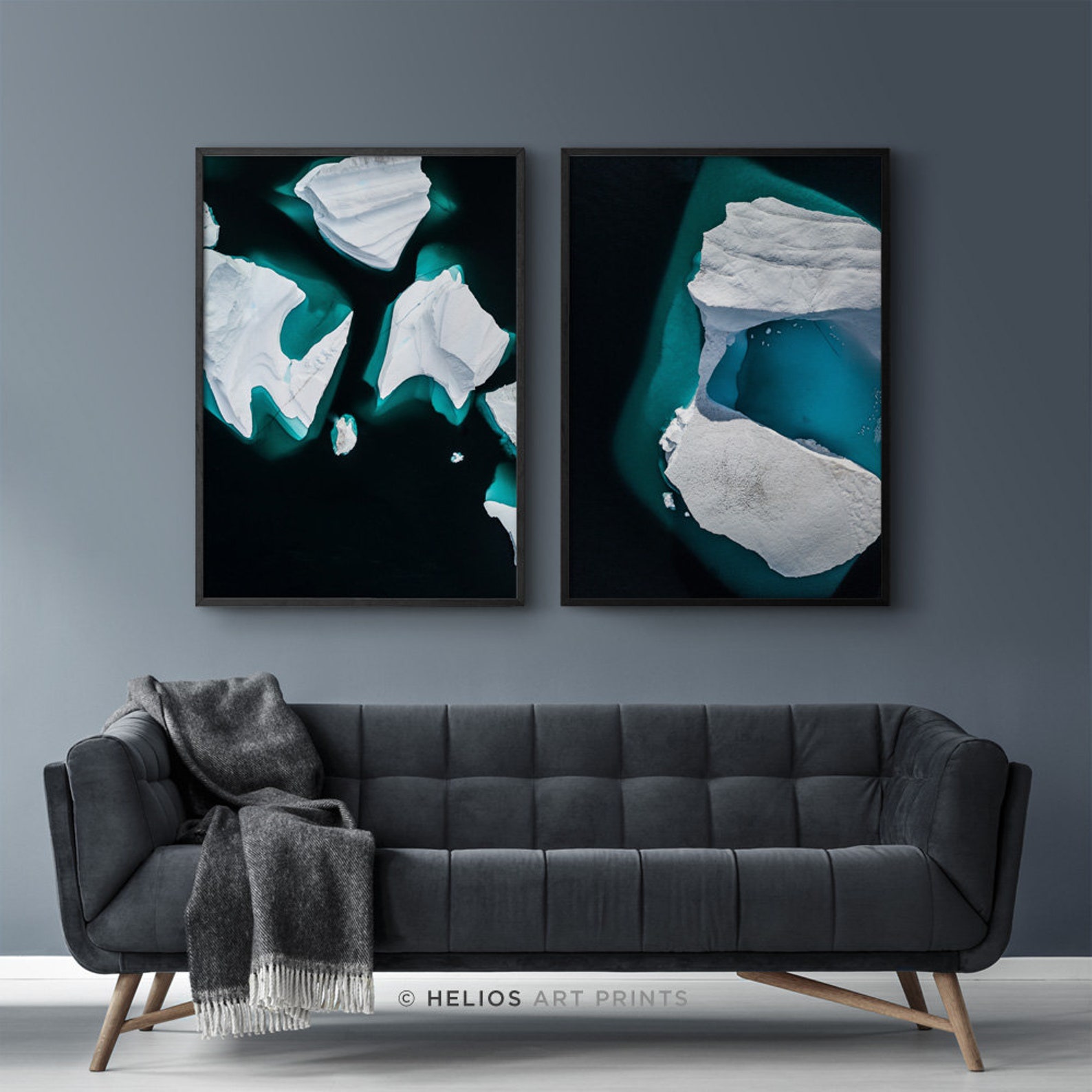 Set of Two Aerial Arctic Iceberg Modern Art Prints. Teal, Turquoise ...