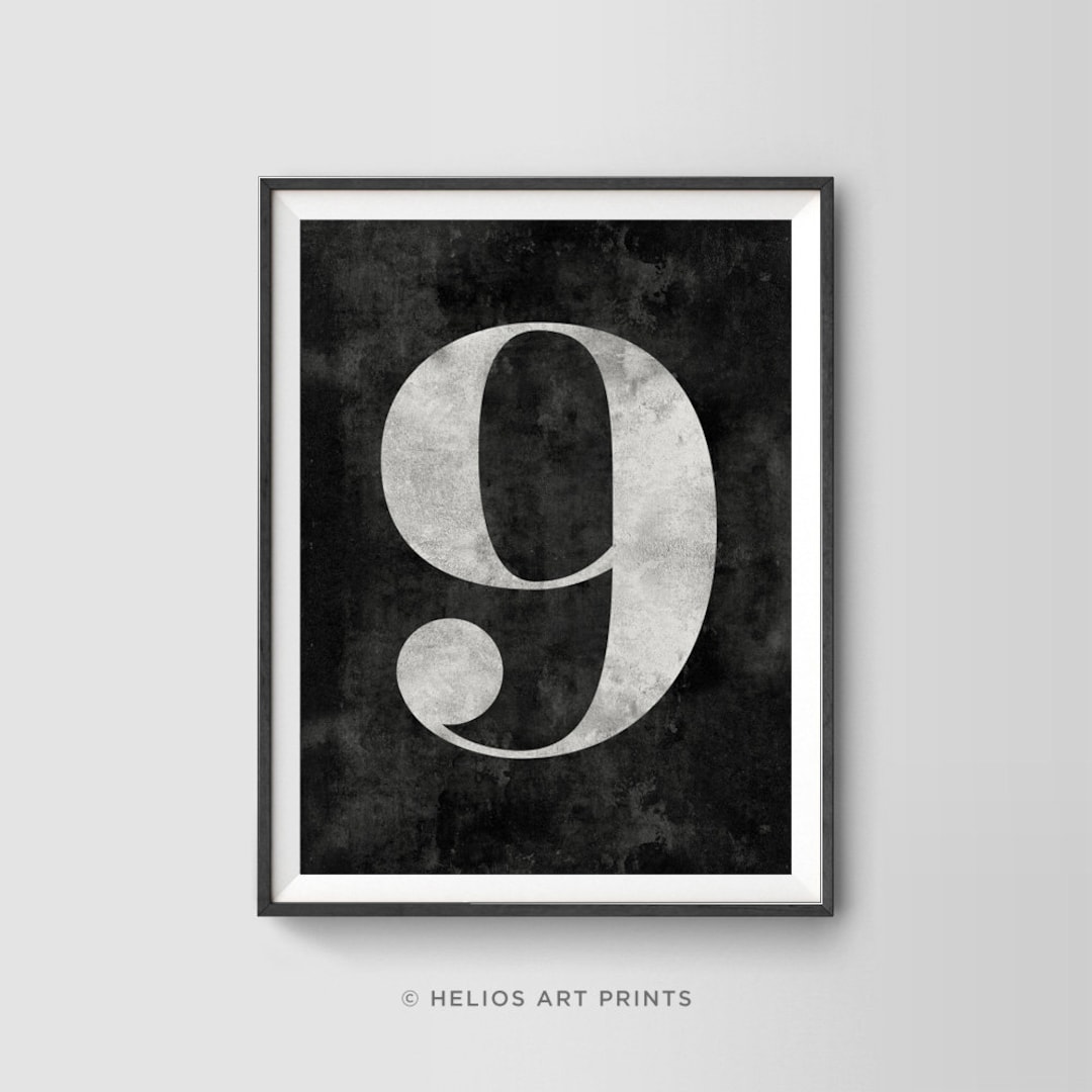Number Nine Distressed Classic Typeface Numeral Character Scandinavian ...