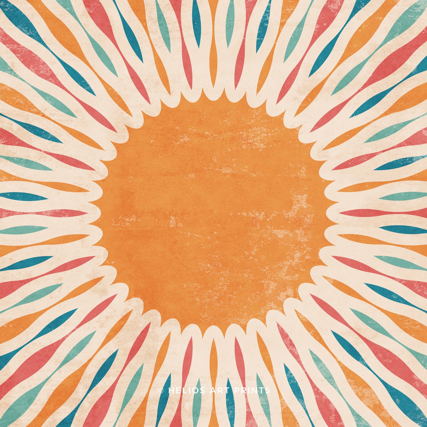 Abstract Retro Sun Print Mid Century Sunburst Retro Modern | Etsy