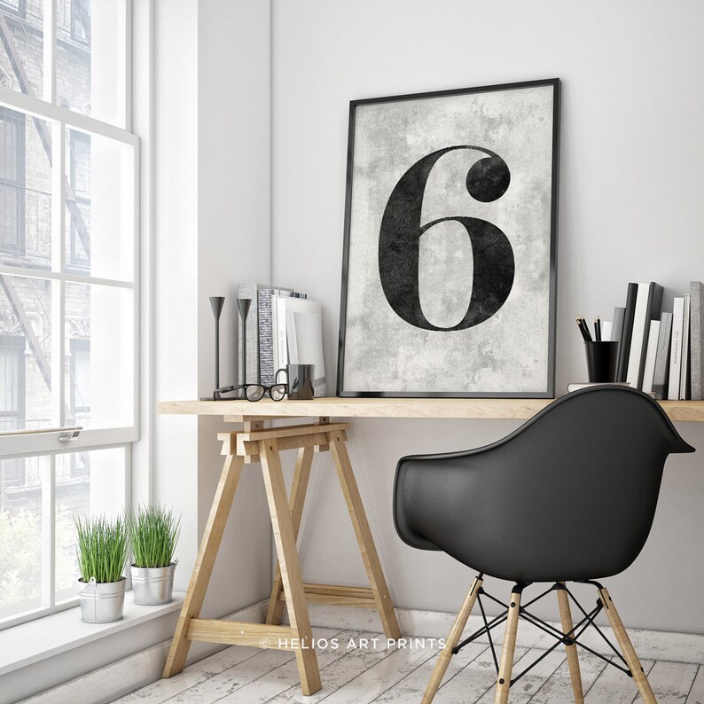 Elegant Number Six Print. Distressed 6 Classic Typeface Numeral ...