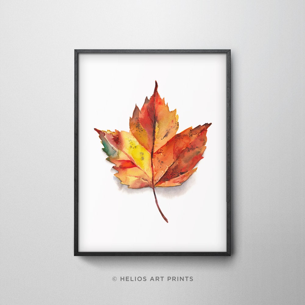 Maple Leaf Watercolor Wall Art. Fall Leaf Watercolour Print. - Etsy