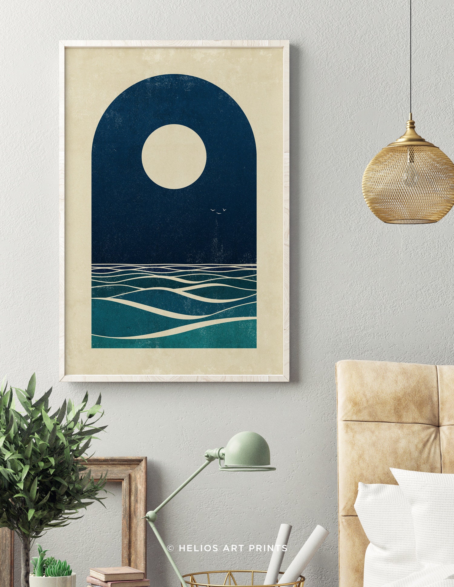 Full Moon Boho Ocean Printable Abstract Midcentury Wall Art - Etsy