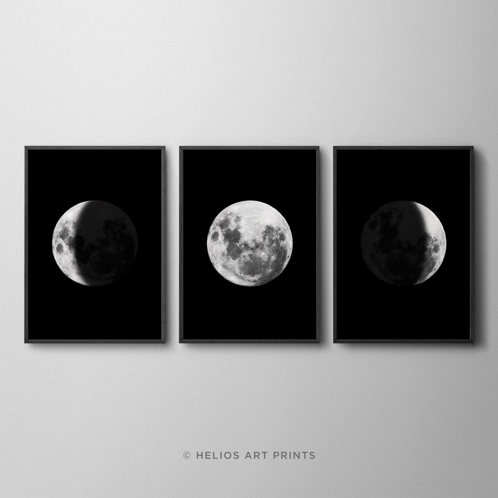 Set of Three Moon Phase Art Prints Set of 3 Lunar Phases Wall | Etsy