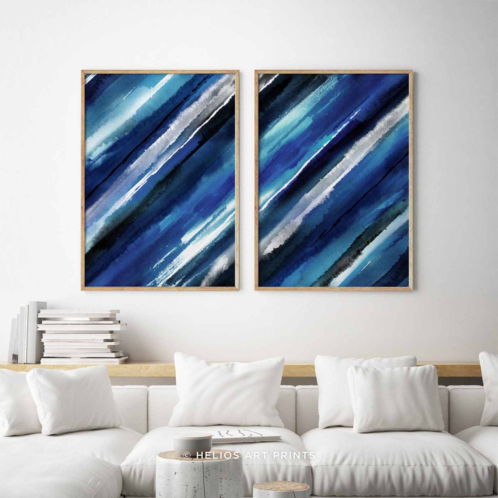 Set of 2 abstract modern linear watercolour art prints in | Etsy