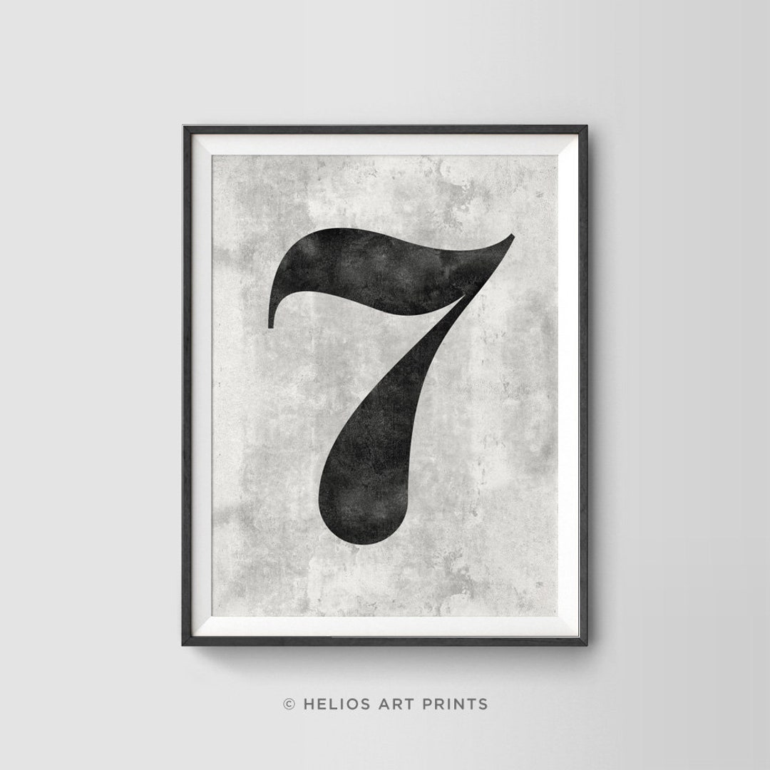 Elegant Number Seven Print. Distressed 7 Classic Typeface Numeral ...
