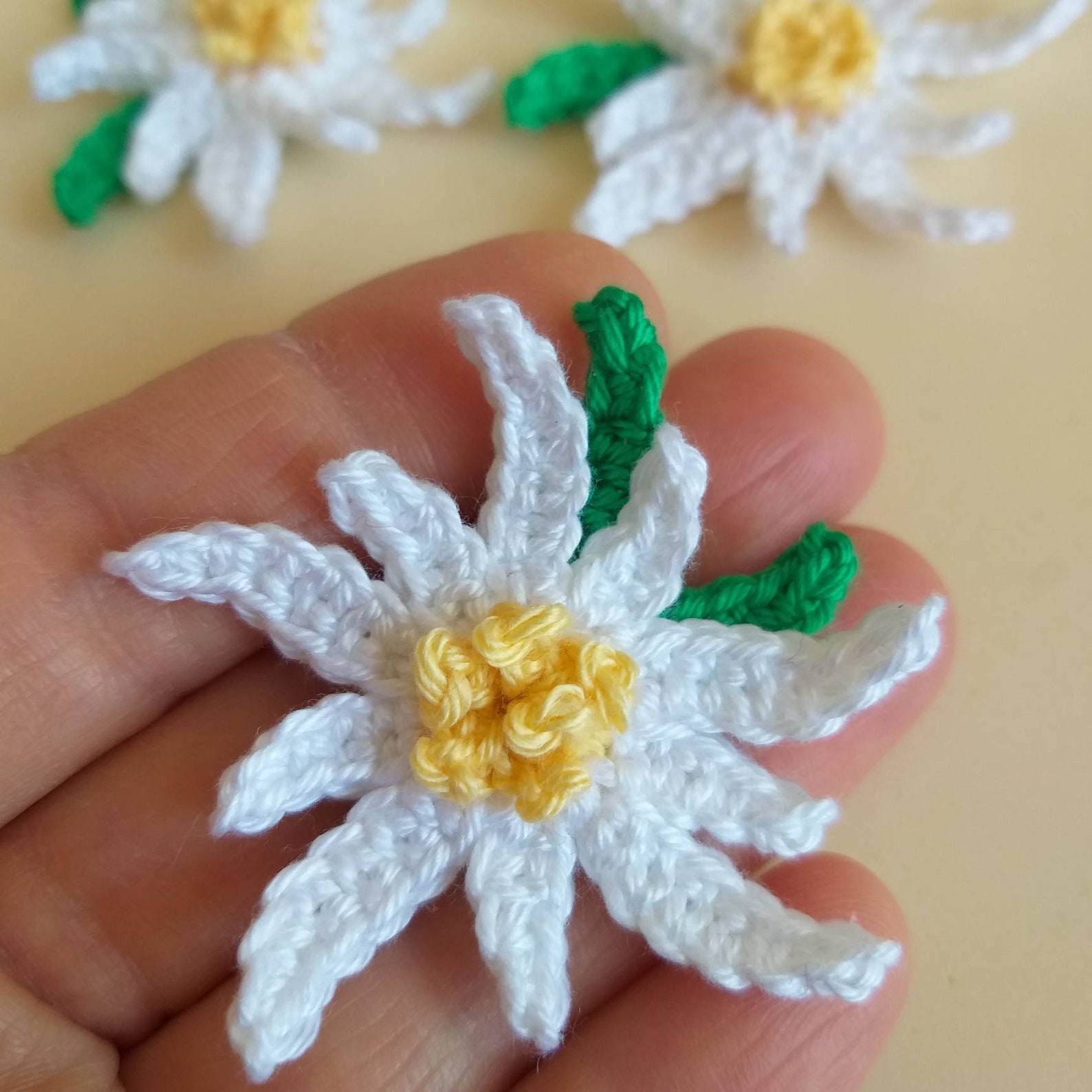 Crochet Applique, Crochet Flowers, 3 Crochet Edelweiss , Cardmaking ...