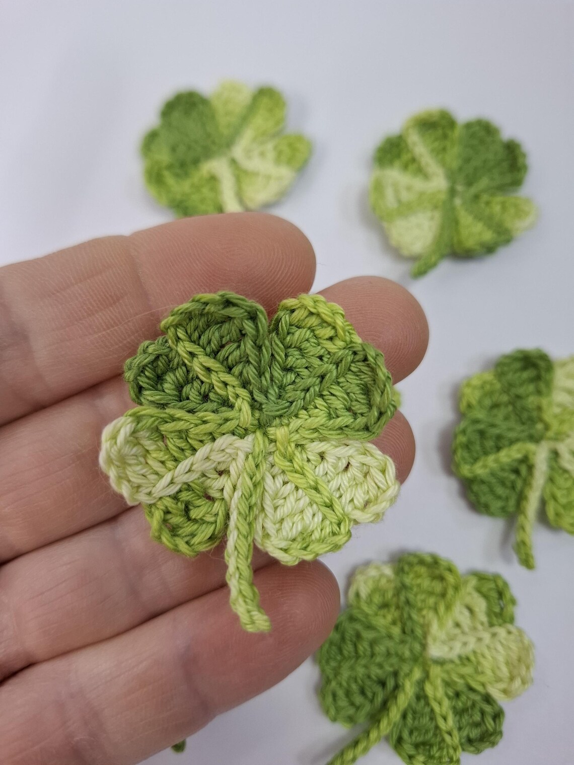 6 Hand Crochet Cotton Clovers ,4 Leaved Multicolor Green Clover ...