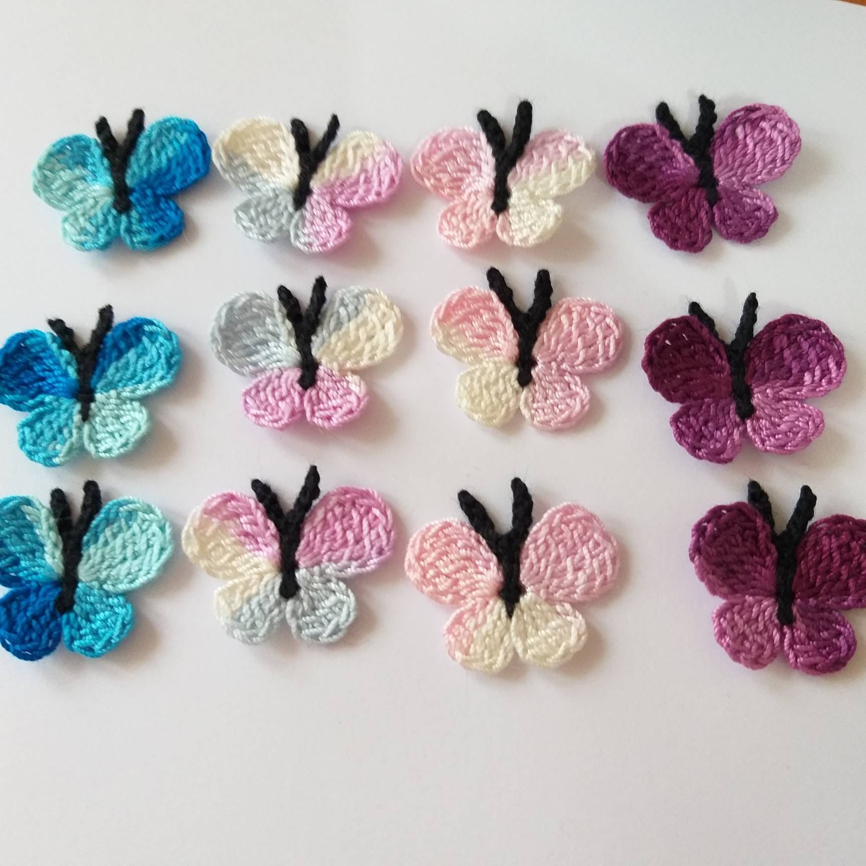 Butterflies,crochet Applique, 12 Crochet Butterflies Small Multicolored ...