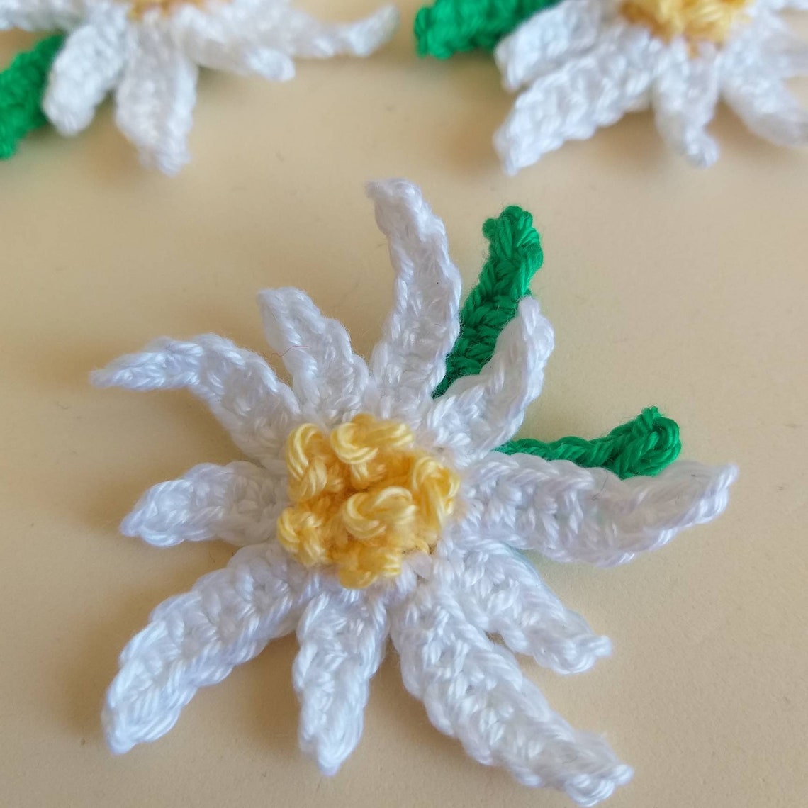 Crochet Applique, Crochet Flowers, 3 Crochet Edelweiss , Cardmaking ...