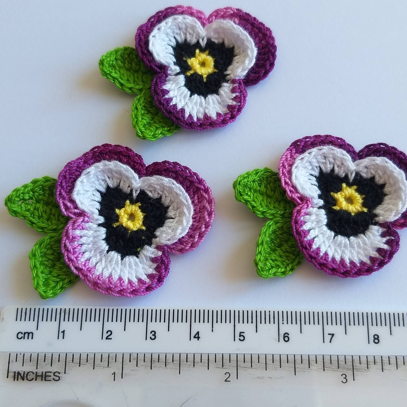 Crochet Applique, Crochet Flowers, 3 Crochet Violets , Cardmaking ...