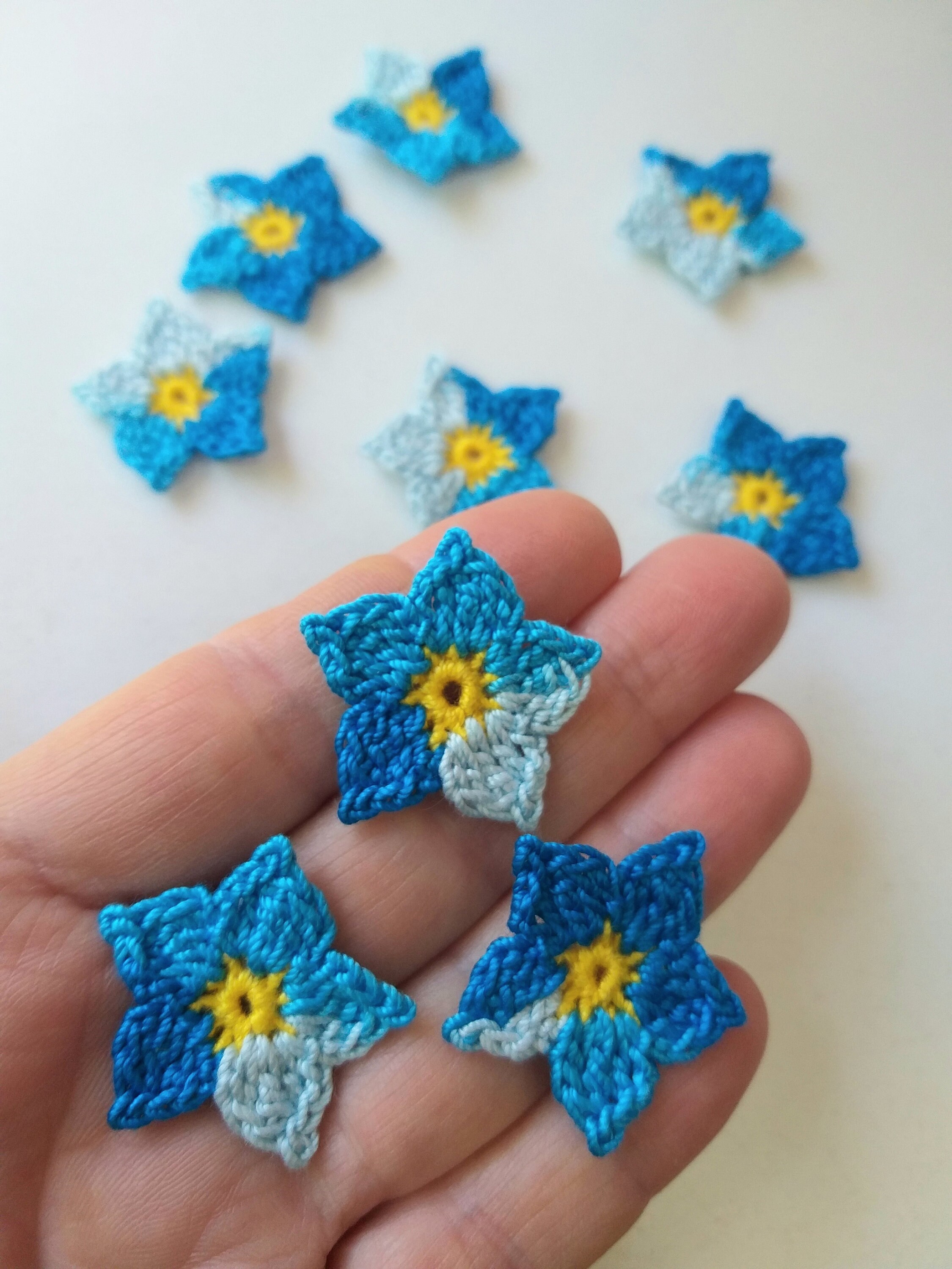 Forget Me Not Applique , 9 Crochet Forget Me Not Flowers , Cardmaking ...