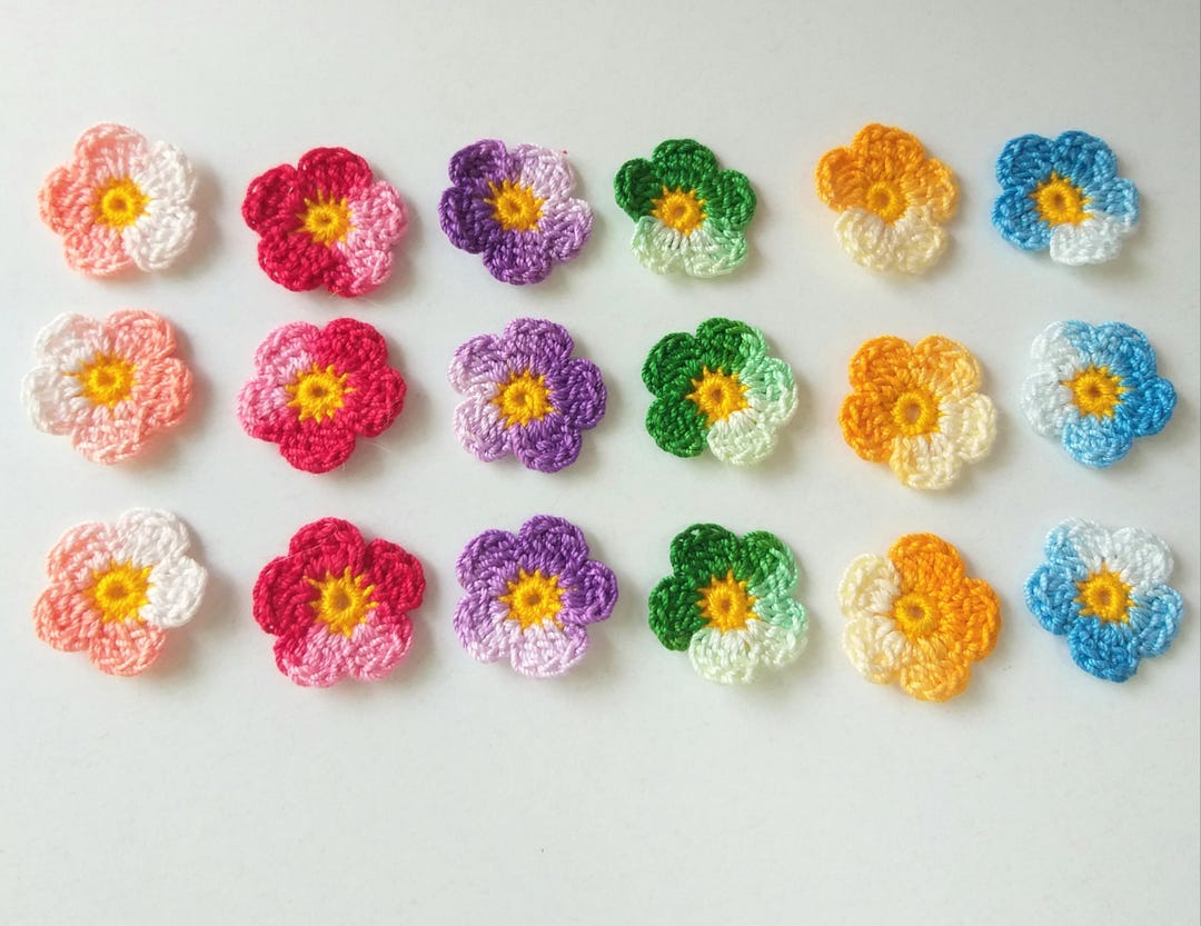 18 Small Applique Hand Crochet Multicolor Flowers , Cardmaking ...