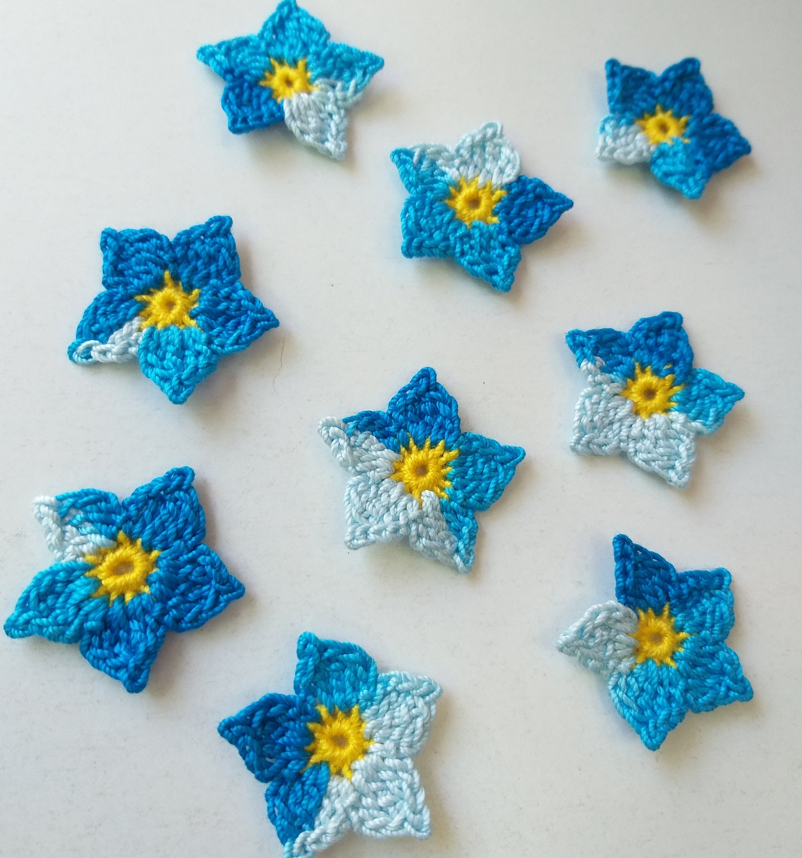 Forget Me Not Applique , 9 Crochet Forget Me Not Flowers , Cardmaking ...