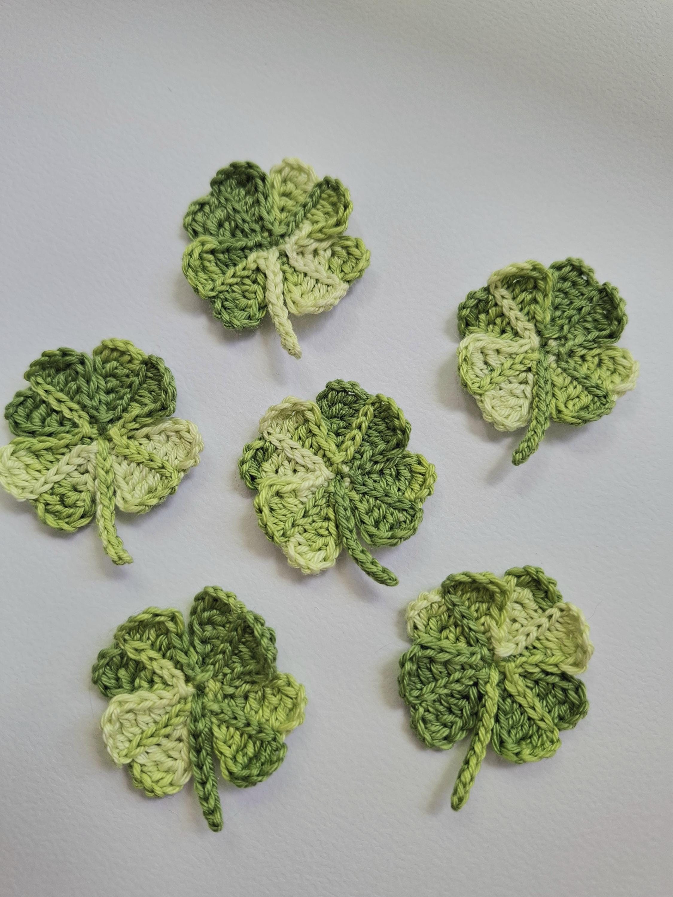 6 Hand Crochet Cotton Clovers ,4 Leaved Multicolor Green Clover ...
