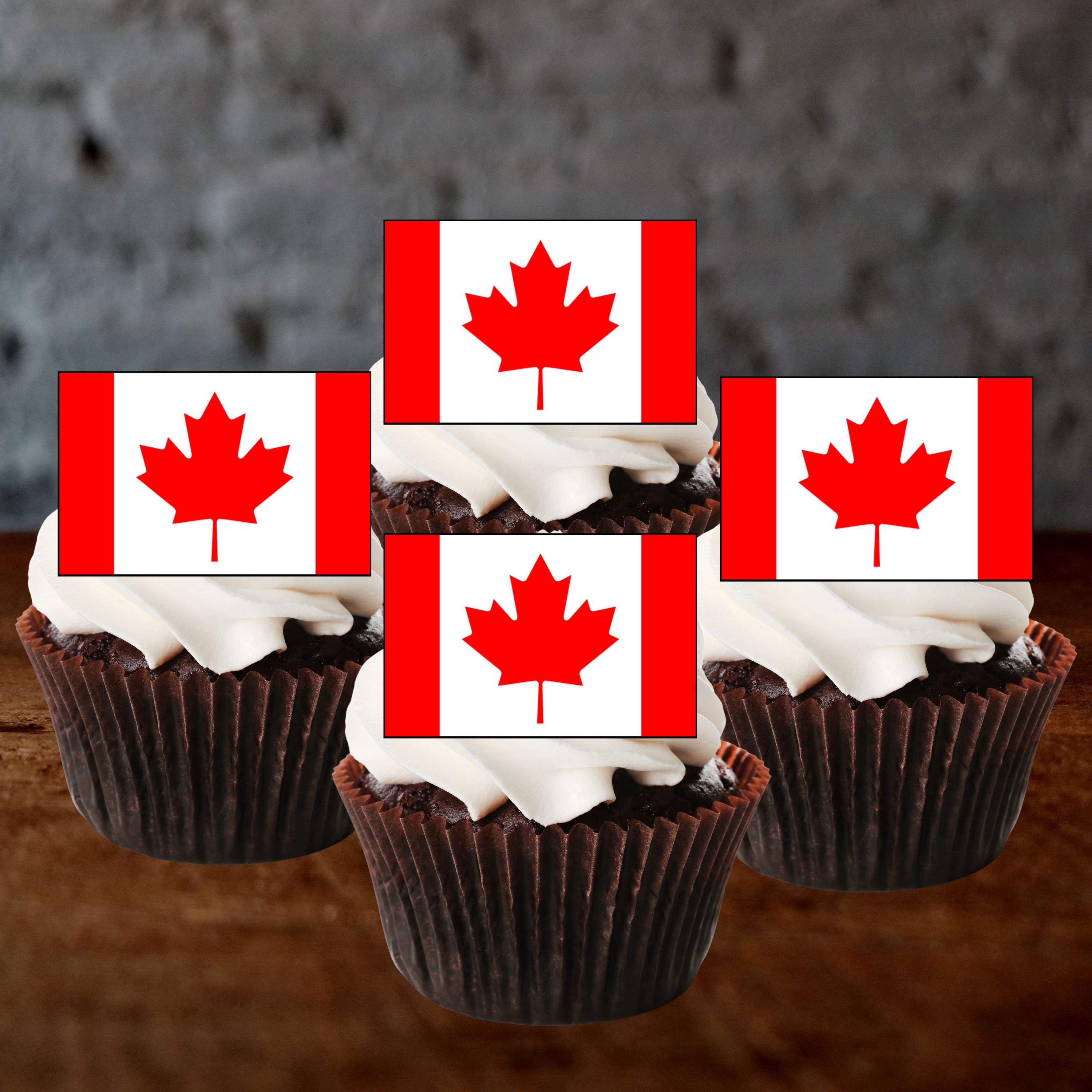 Canadian Flag Edible Cupcake Toppers - Wafer Card Disc Cake Decorations ...