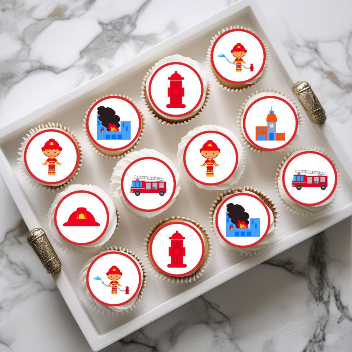 Fire Engine Edible Cupcake Toppers - Fire Service Theme Cake ...